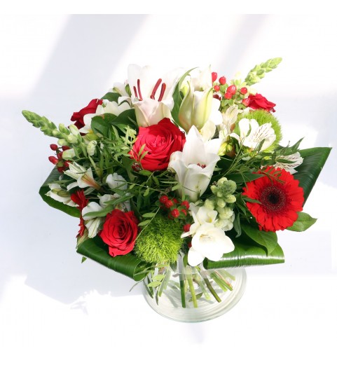Bouquet "Coraline" Blanc et rouge fleuriste leloup